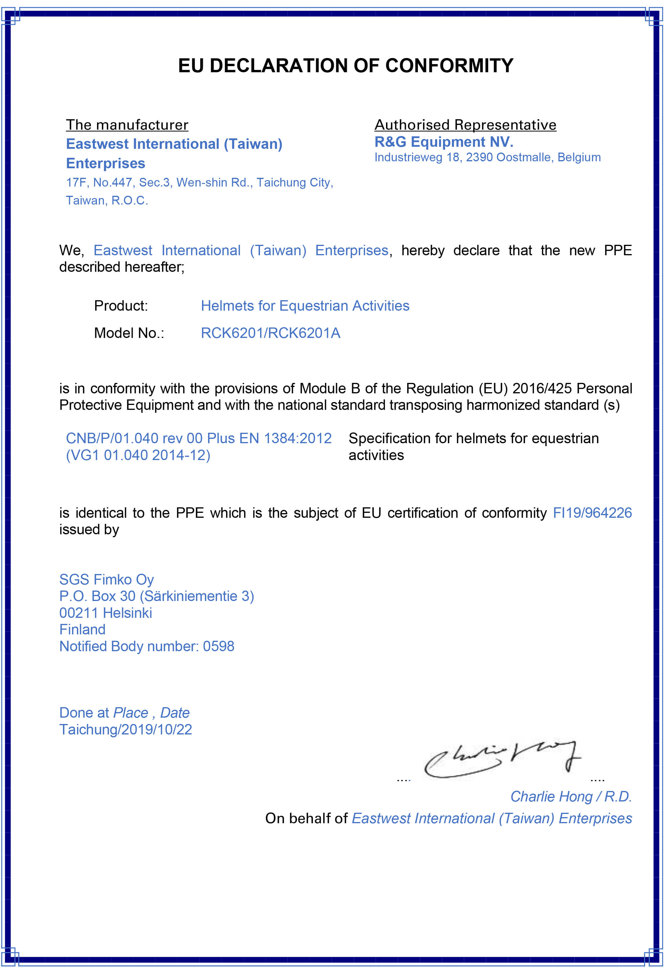 EU Declaration of Conformity – EastWest