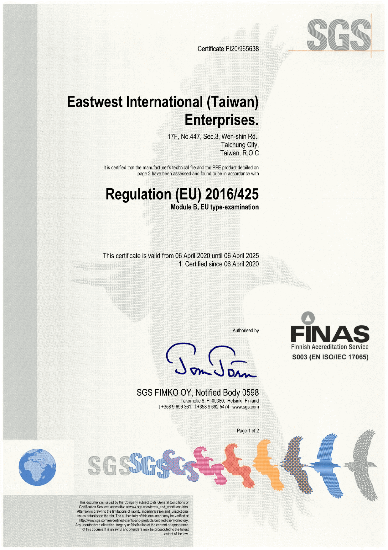 Certificates of Personal Protective Equipment (PPE) – EASTWEST ...